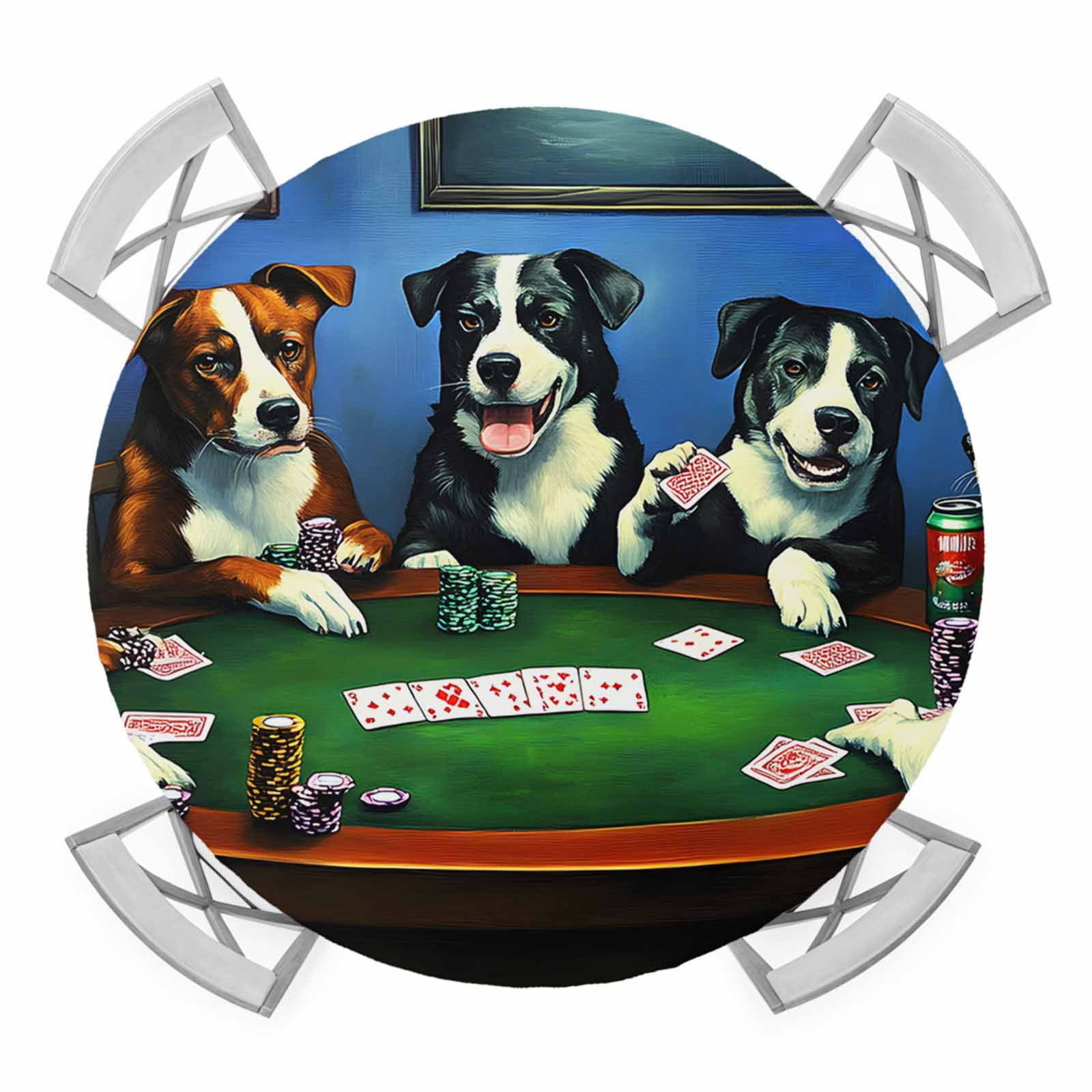 Cartoon Dog Playing Cards Elastic Fitted Round Table Cover Games ...