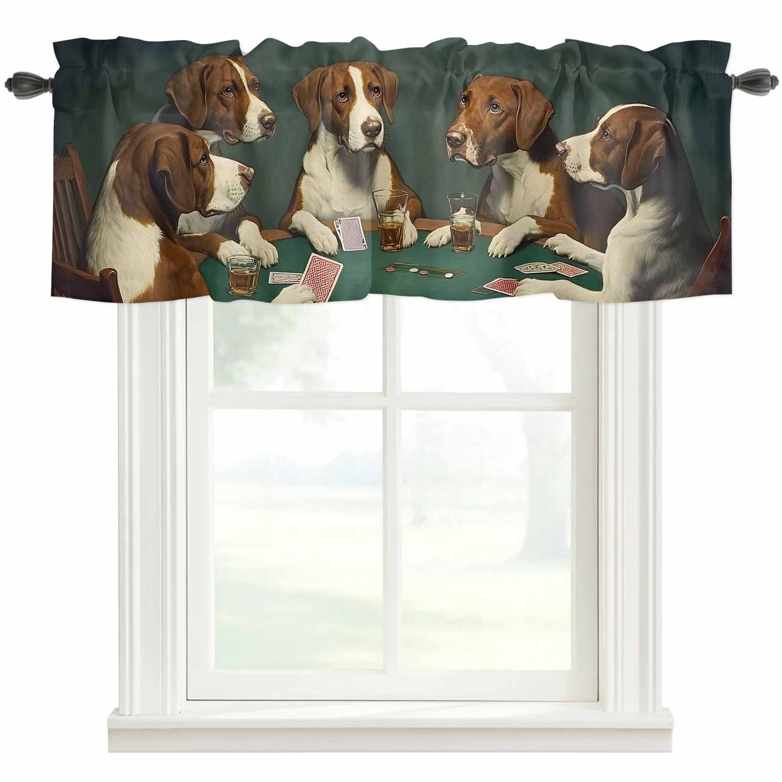 Cartoon Dog Playing Cards Window Valance Curtain Poker Games Rod Pocket ...