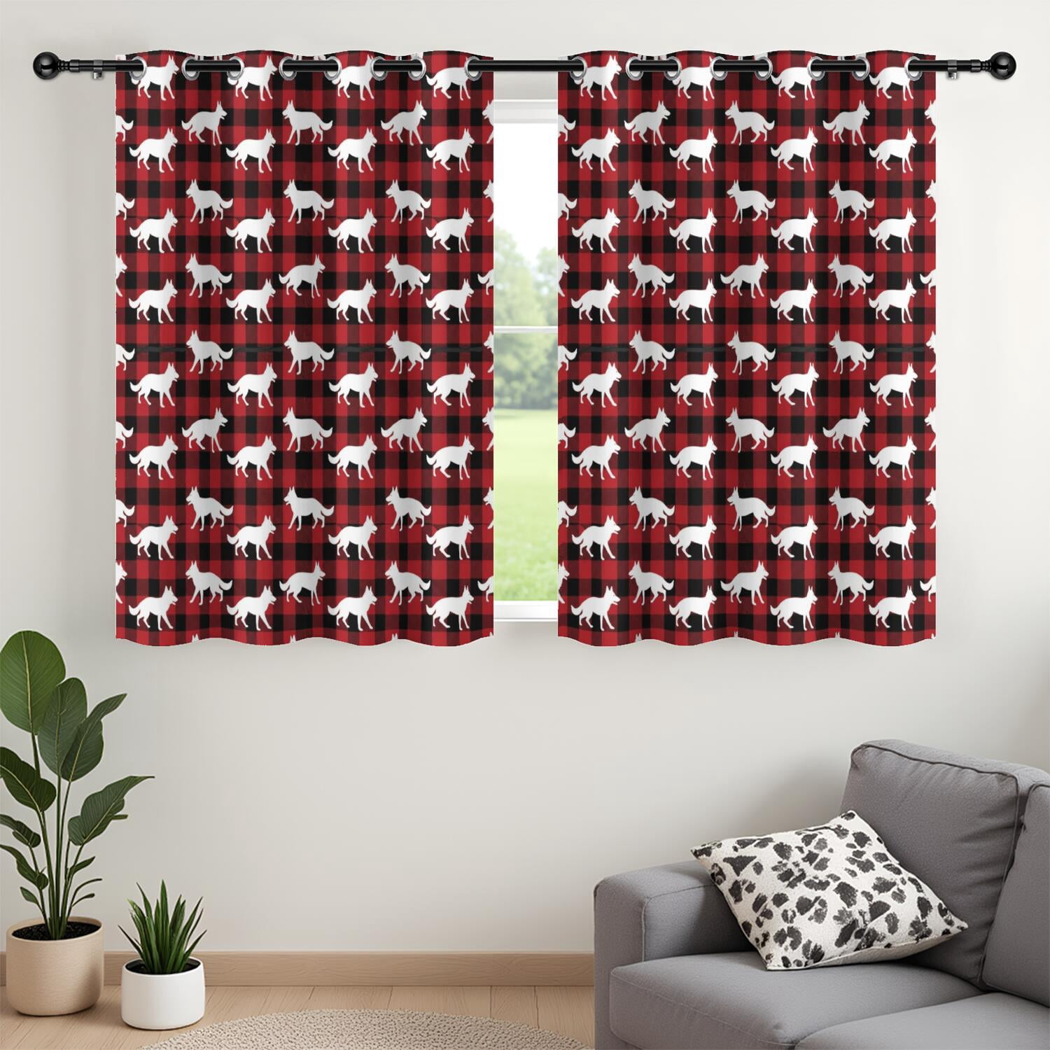 Cartoon Dog Red Pattern Blackout Curtains,Triple Weaved Fabric,Thermal ...