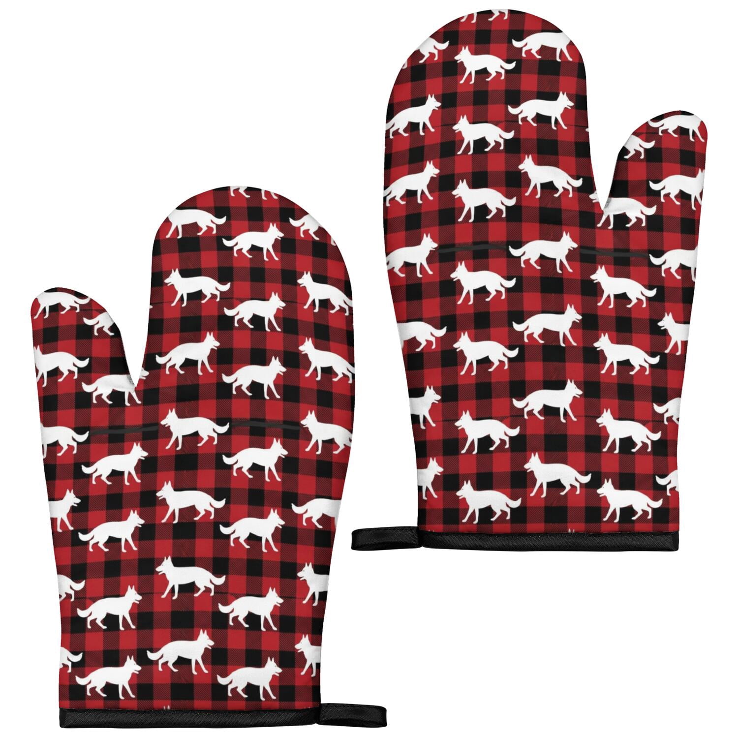 Cartoon Dog Red Pattern Cute Oven Mitts 2-Pack Set, Heat Resistant ...
