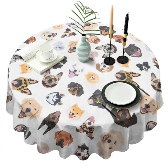 Cartoon Dog Round Tablecloth 60"x60",Wrinkle Wipeable Table Cloth for ...