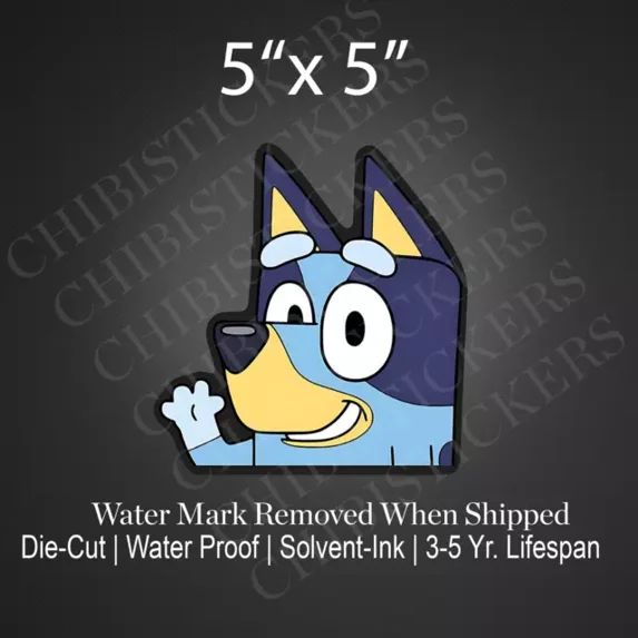 Cartoon Dog Waving Hi Sticker Vinyl Waterproof Phone Decal Water Bottle ...