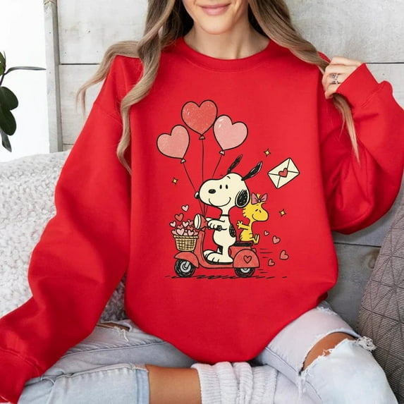 Cartoon Dog and Bird on Scooter Graphic Sweatshirt – Cute Love Theme ...