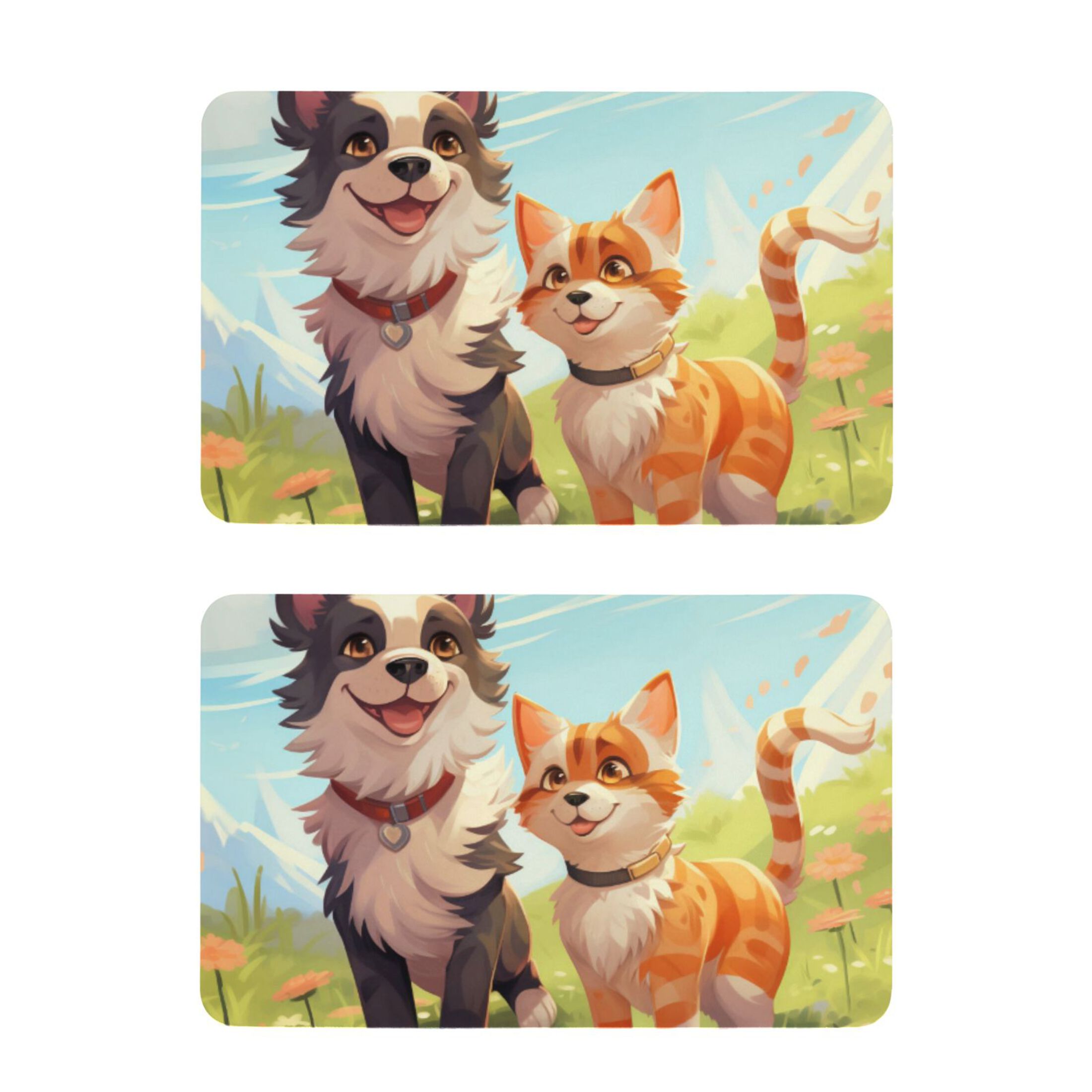 Cartoon Dog and Cat Refrigerator Magnet Stickers Square Fridge Magnetic ...