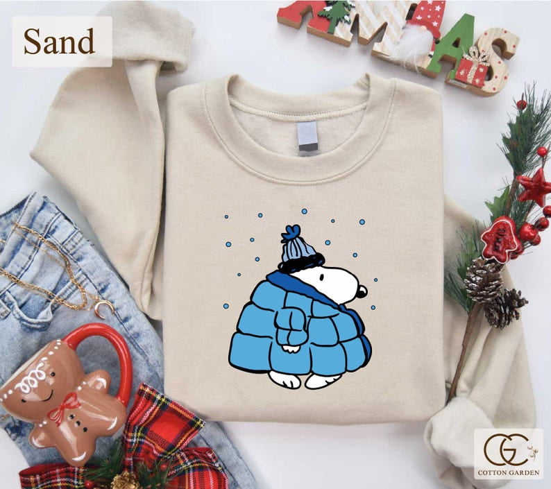 Cartoon Dog in Blue Coat Sweatshirt, Dog With Coat Winter Sweatshirt ...