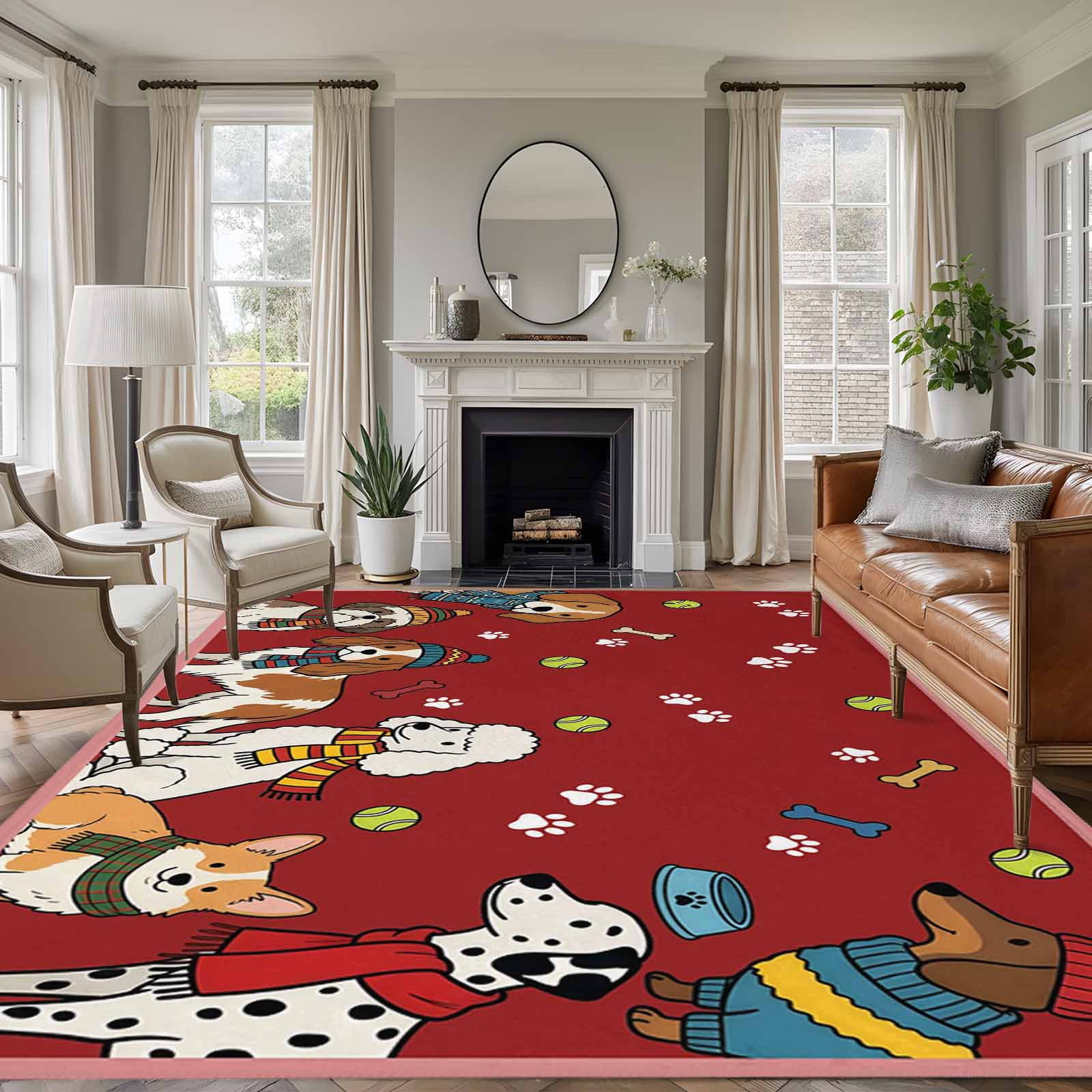 Cartoon Dogs Area Rugs 6'x9', Washable Small Throw Rugs for Kitchen ...