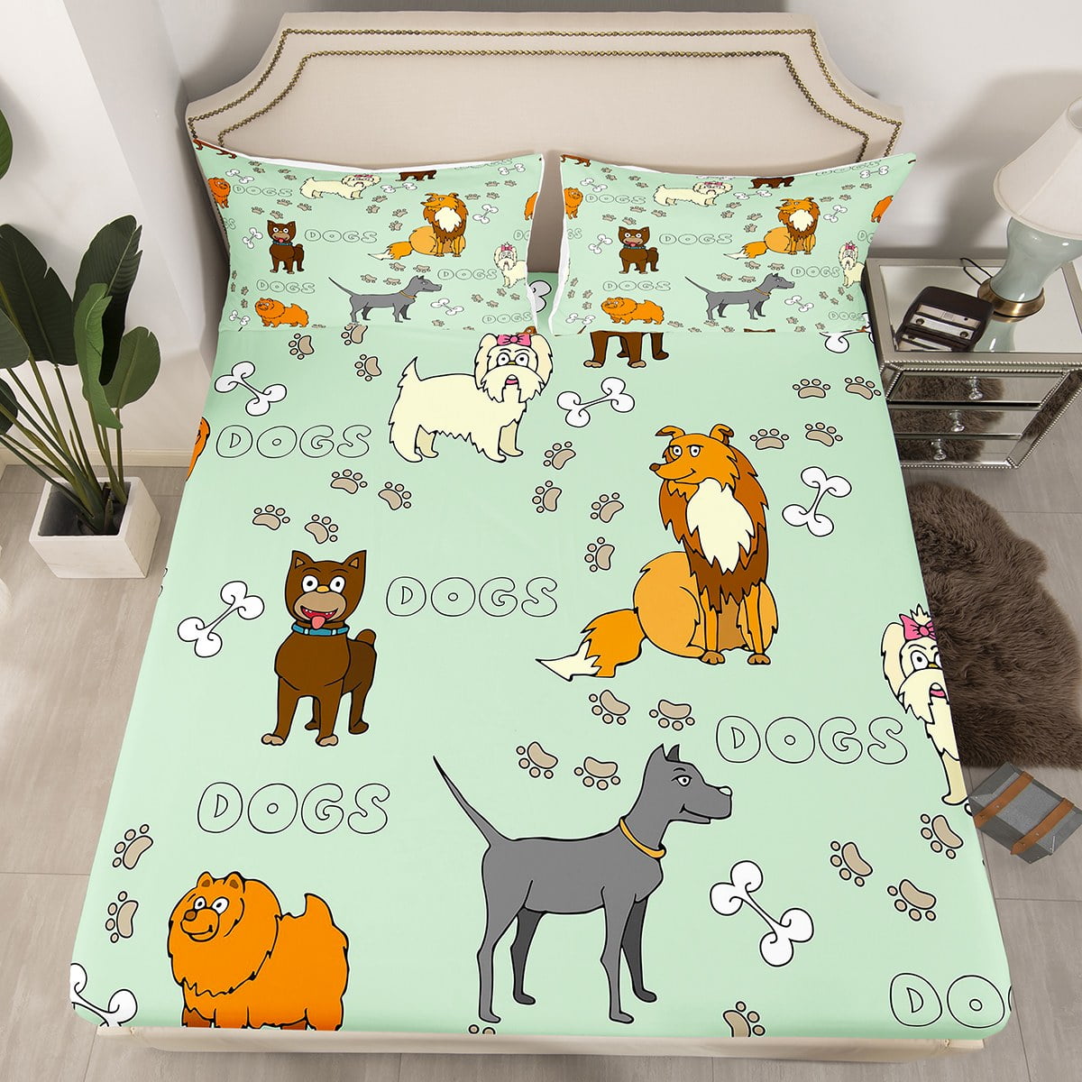 Cartoon Dogs Bed Sheets Twin for Boys Kids Kawaii Dogs Animal Pattern ...