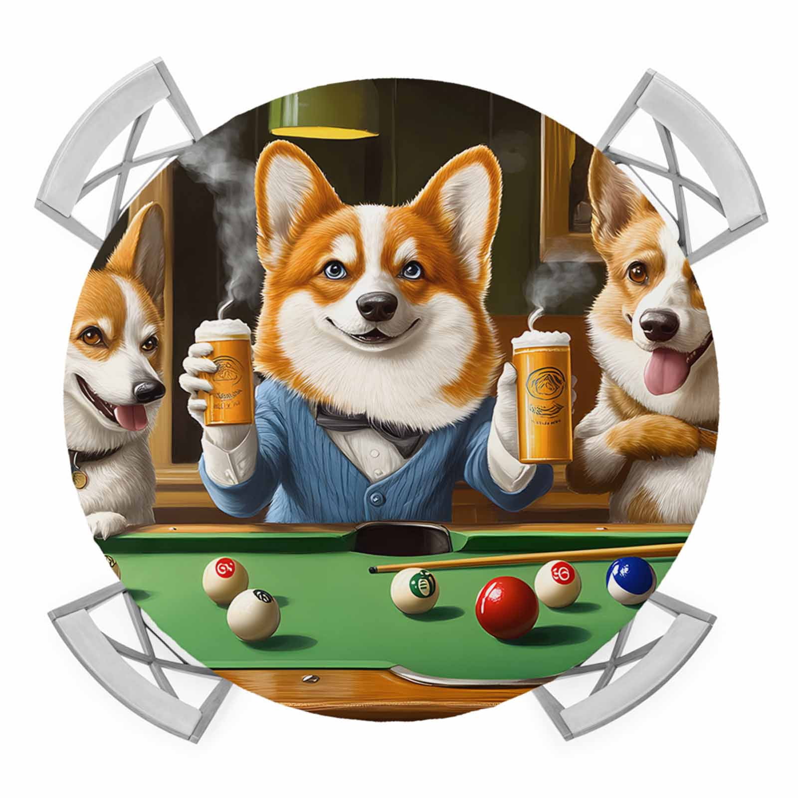 Cartoon Dogs Beer Elastic Fitted Round Table Cover Billiards Game ...