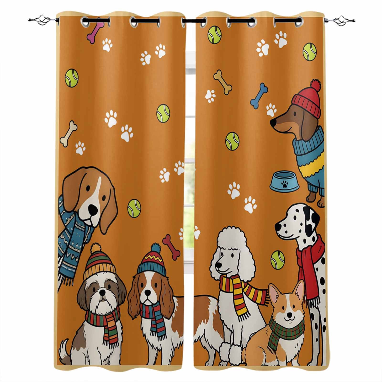Cartoon Dogs Blackout Curtains for Bedroom Living Room Darkening ...