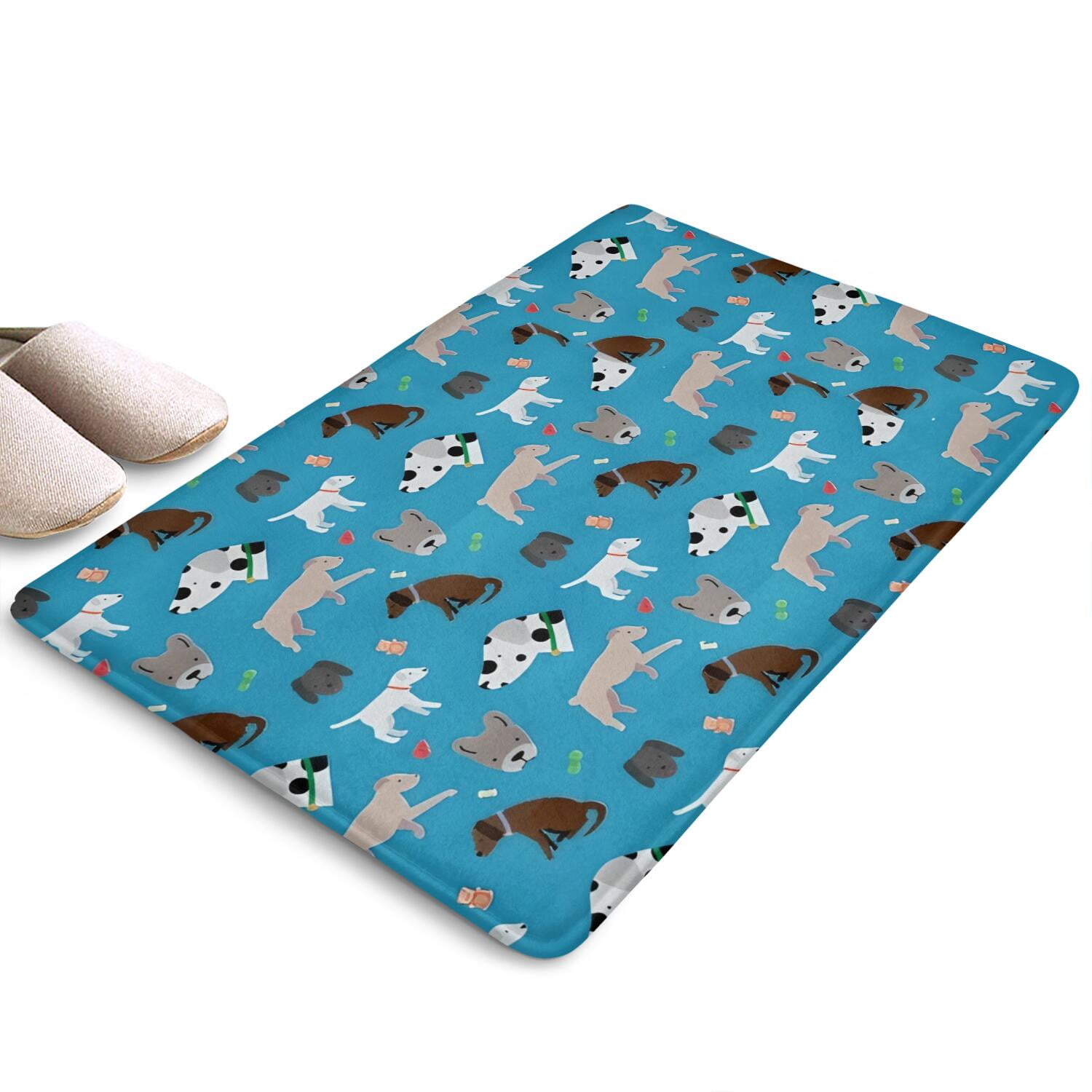 Cartoon Dogs Blue Background Flannel Non Slip Door Rugs,Washable Door ...