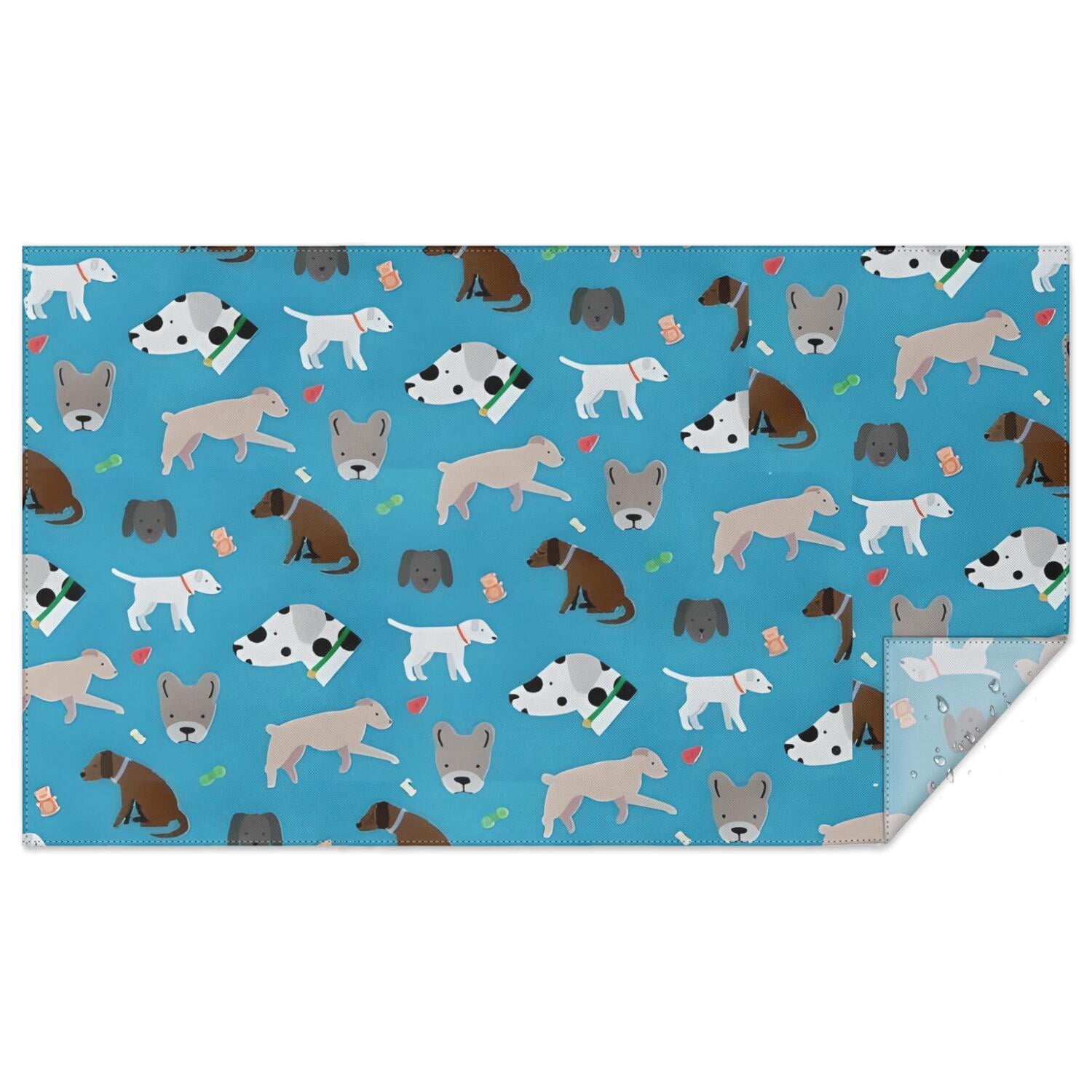 Cartoon Dogs Blue Background Rectangle Tablecloth 60"x102",Waterproof ...