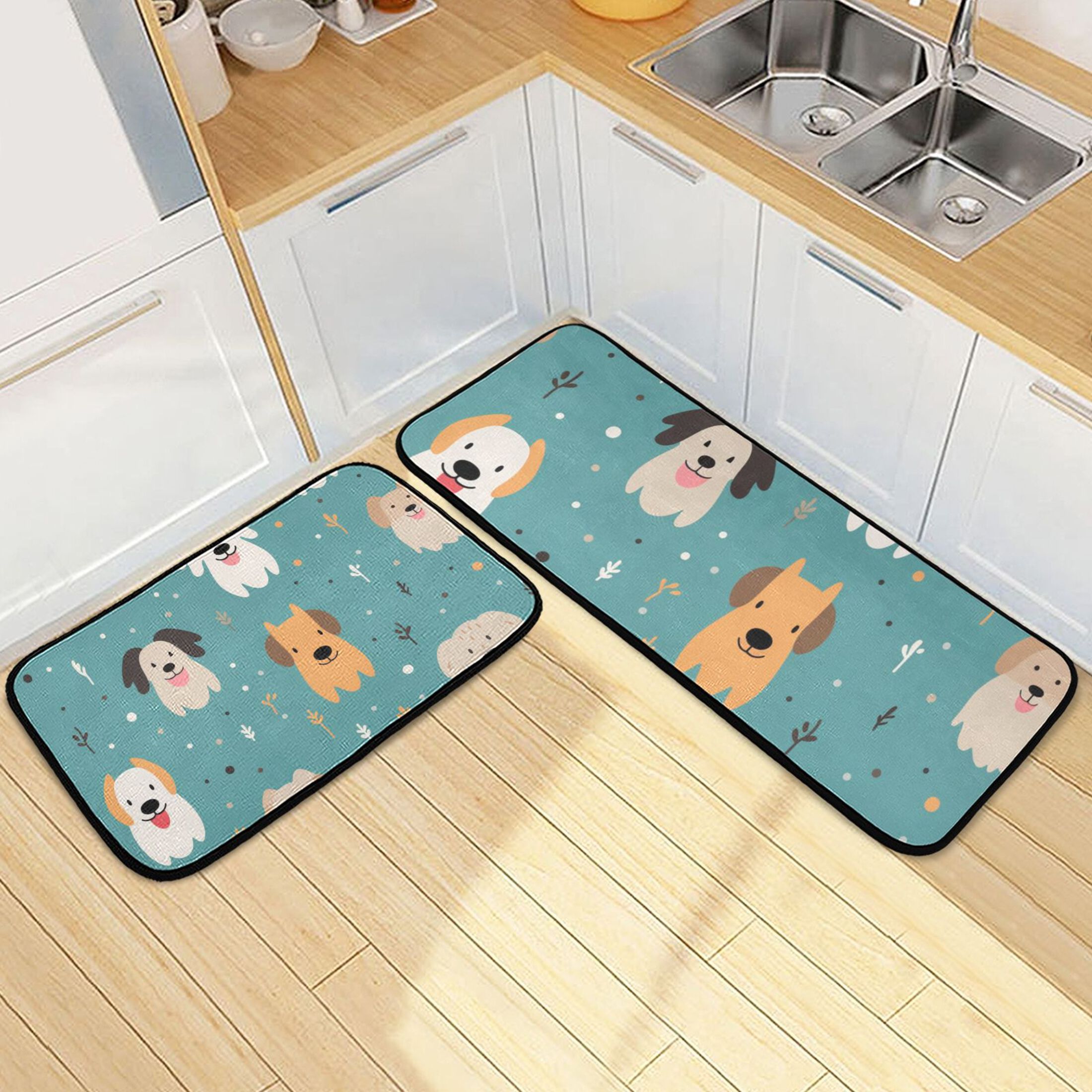 Cartoon Dogs Cute Kitchen Rugs Set of 2 Non Slip Floor Foam Mat ...