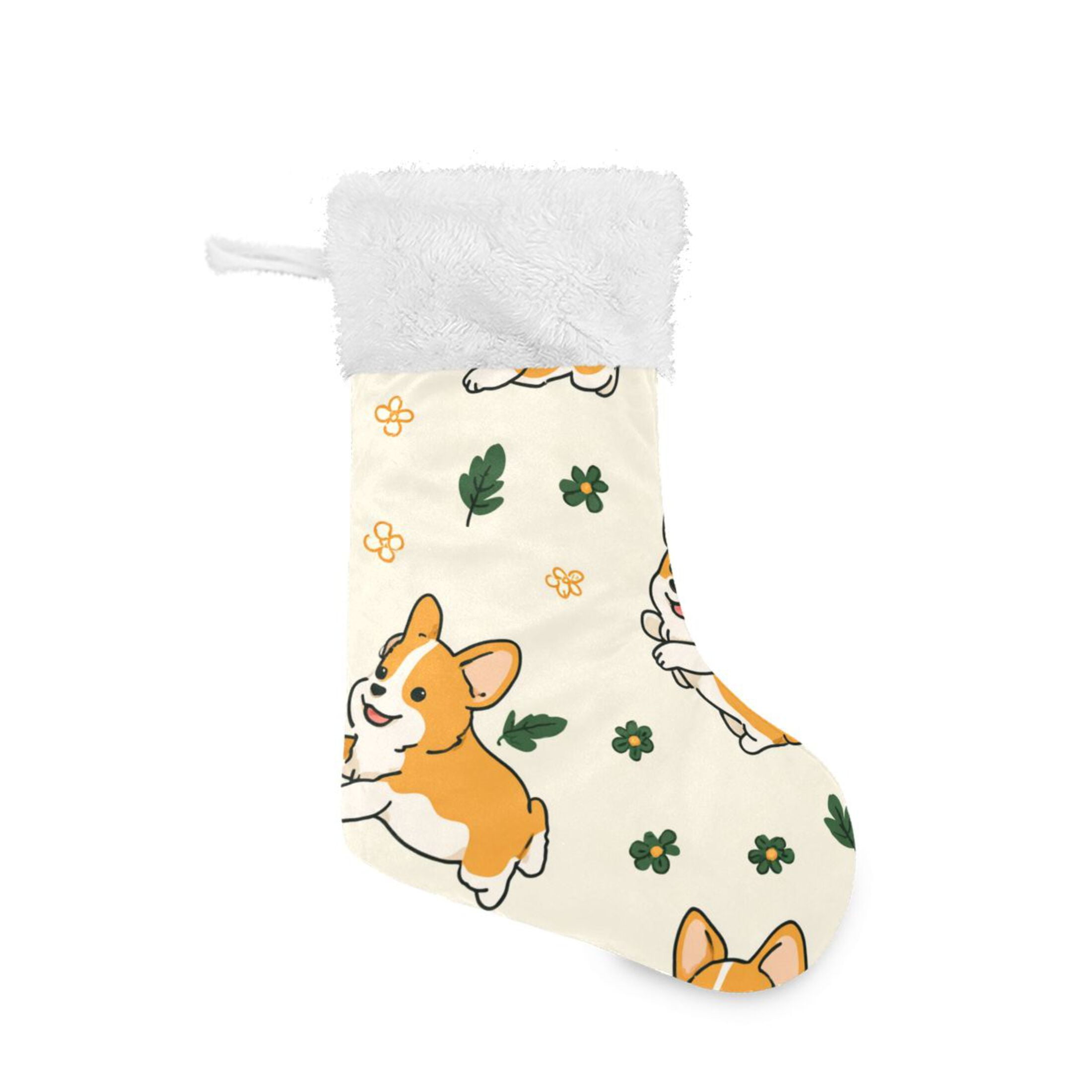 Cartoon Dogs Daisies Leaves Christmas Stockings Large Capacity 18 inch Gift Bag with Hook Xmas ...