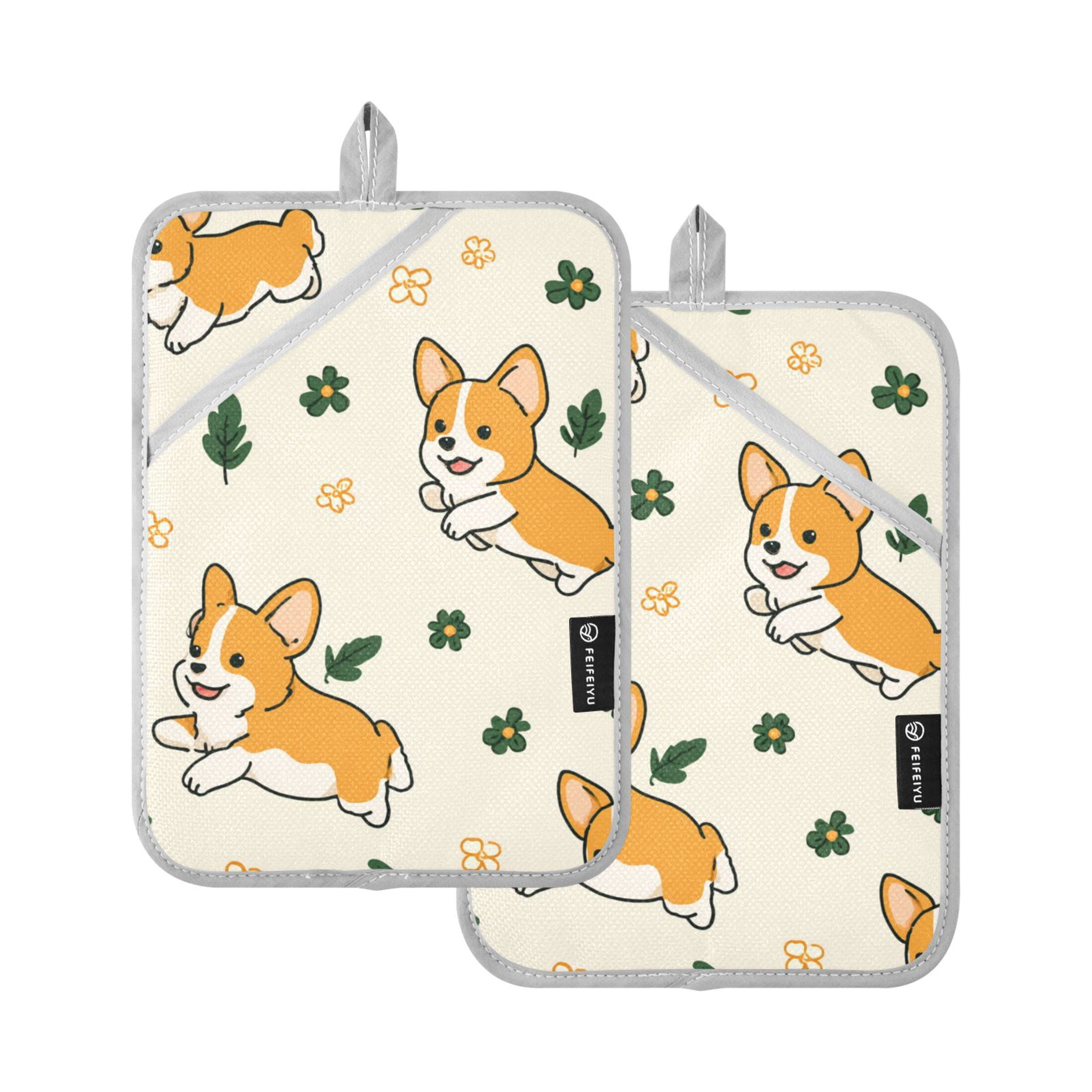 Cartoon Dogs Daisies Leaves Pot Holder Heat Resistant Mat Oven Hot Pads ...