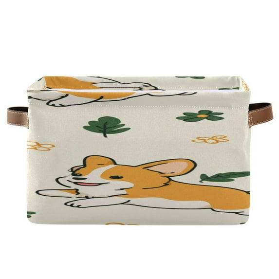 Cartoon Dogs Daisies Leaves Square Storage Bins with Handles ...