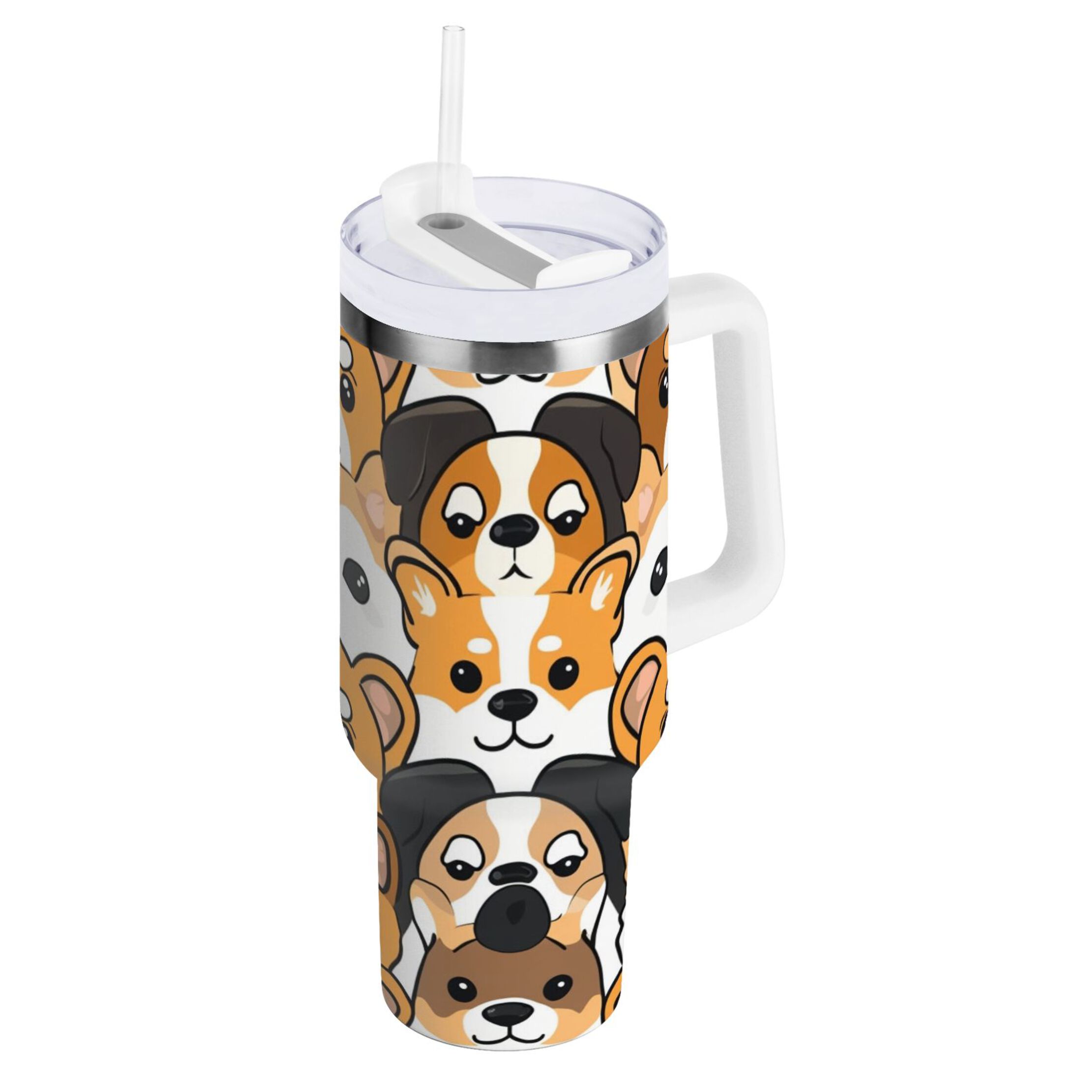 Cartoon Dogs Face 40 oz Tumbler with Handle and Straw Lid Vacuum ...