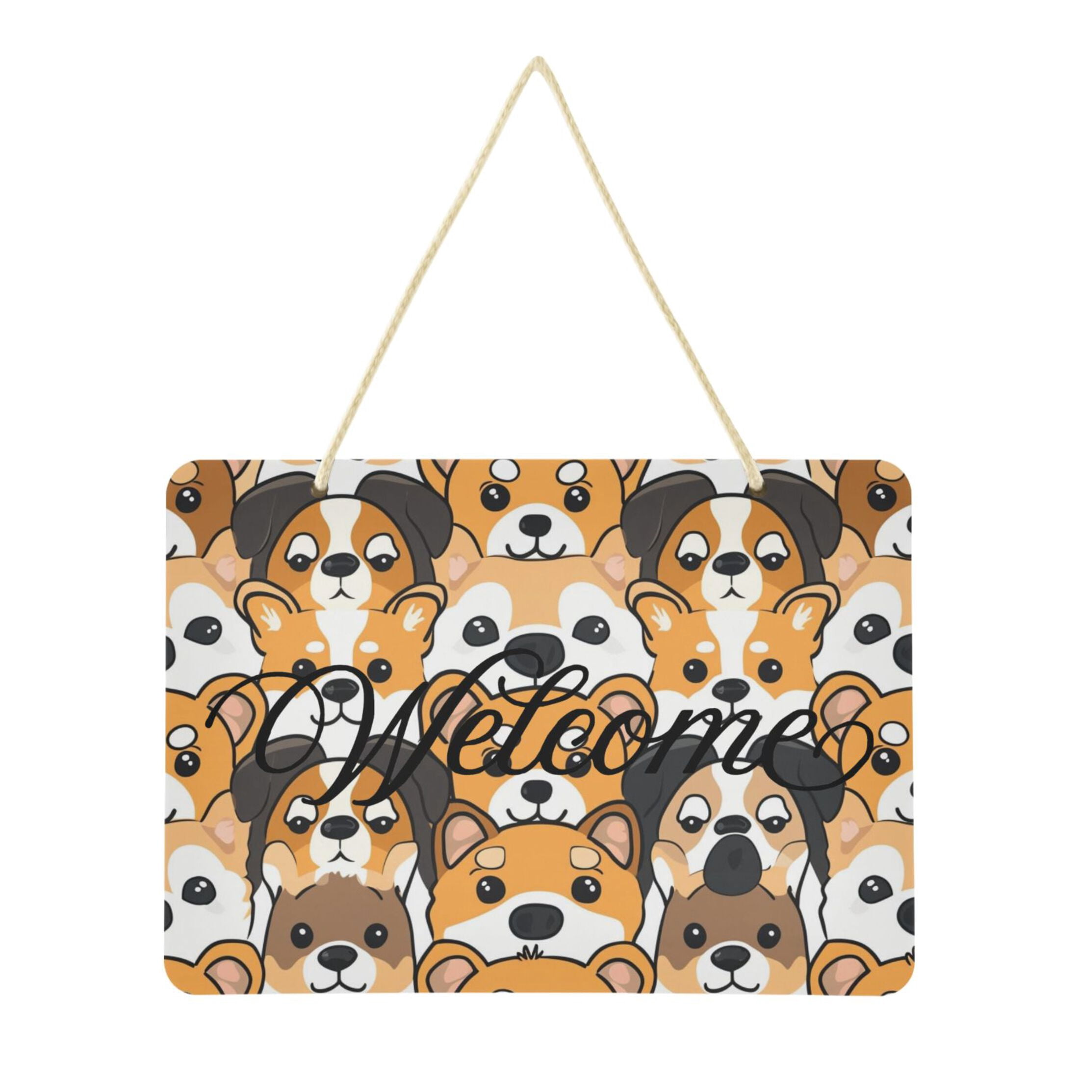 Cartoon Dogs Face Welcome Sign Front Door PVC 14x10 inch Hanger Hello ...
