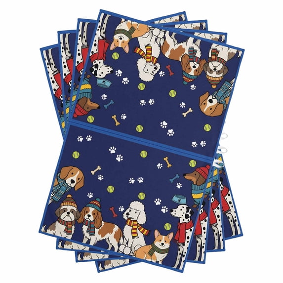 Cartoon Dogs Kitchen Towels Set of 4, Water Absorbent Dish Towel, Navy ...