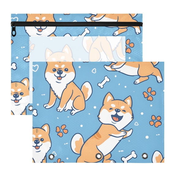 Cartoon Dogs Paws Bones Hearts 3-Ring Binder Pouches A4 Size Zipper ...