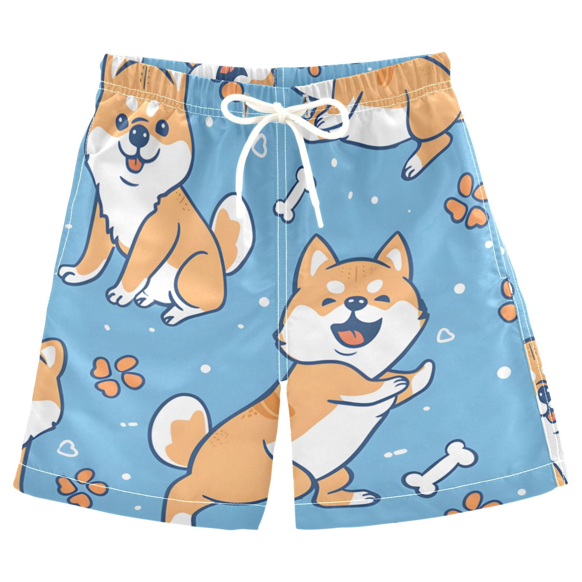 Cartoon Dogs Paws Bones Hearts Boys' Beach Pants Board Shorts Swim ...
