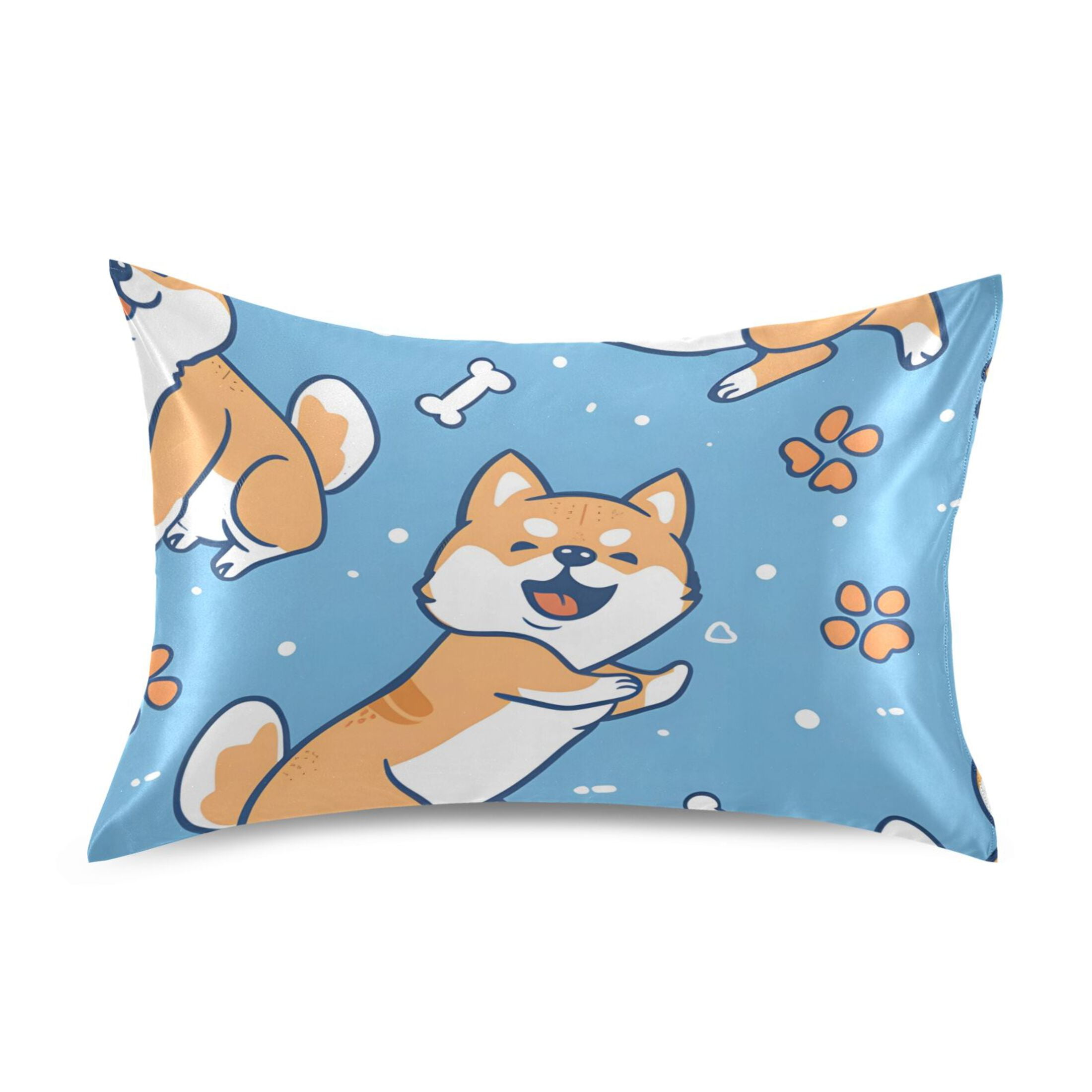Cartoon Dogs Paws Bones Hearts Satin Pillowcase Envelope Design Pillow ...