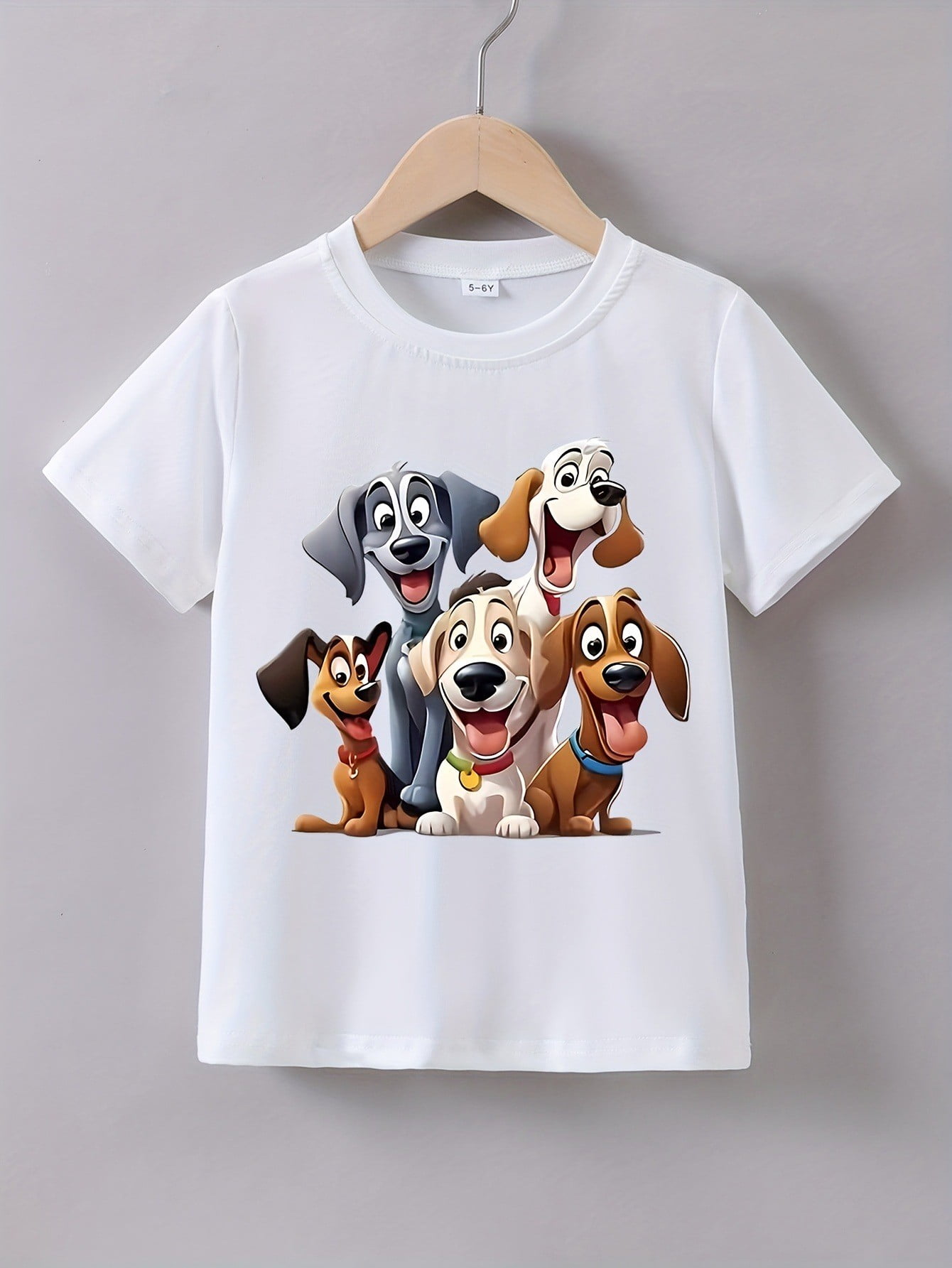 Cartoon Dogs Print T-Shirt for Boys - Casual Crew Neck Cotton Top with ...
