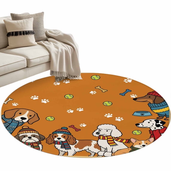 Cartoon Dogs Round Rug 3ft Washable Circle Entryway Rugs Non Slip ...