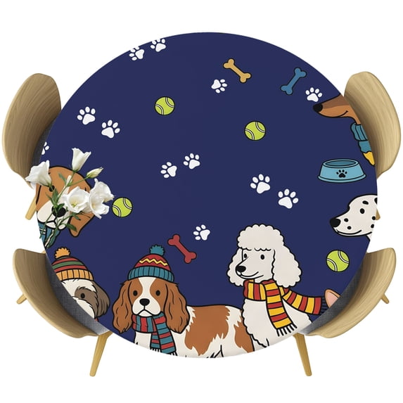Cartoon Dogs Round Tablecloth 45-54 Inch Round Fitted Table Cloth with ...