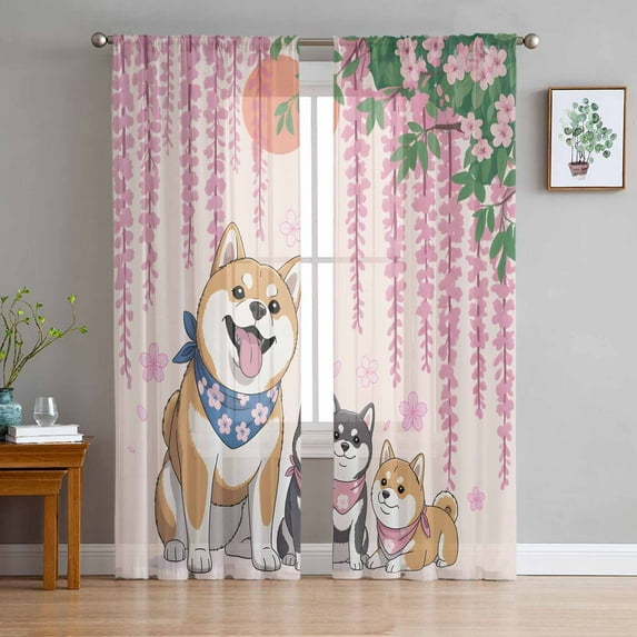 Cartoon Dogs Sheer Curtains 72 Inches Long 2 Panels Set, Window Sheer ...