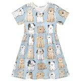 Cartoon Dogs Short Sleeve Dress A-Line Cute Midi Casual Sundress 2-8 ...