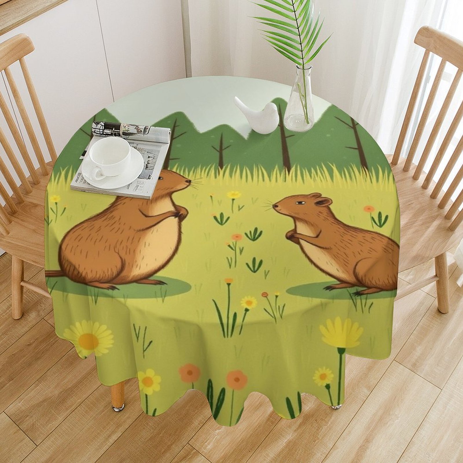 Cartoon Dolphin Polyester Round Waterproof Cover Table Decor Restaurant ...
