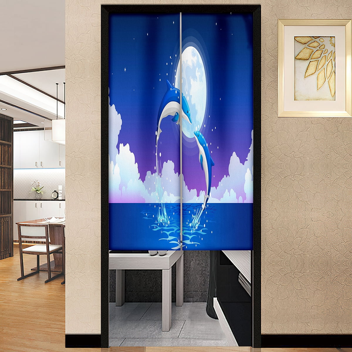 Cartoon Dolphin Print Door Curtain Traditional Chinese Panel Japanese ...