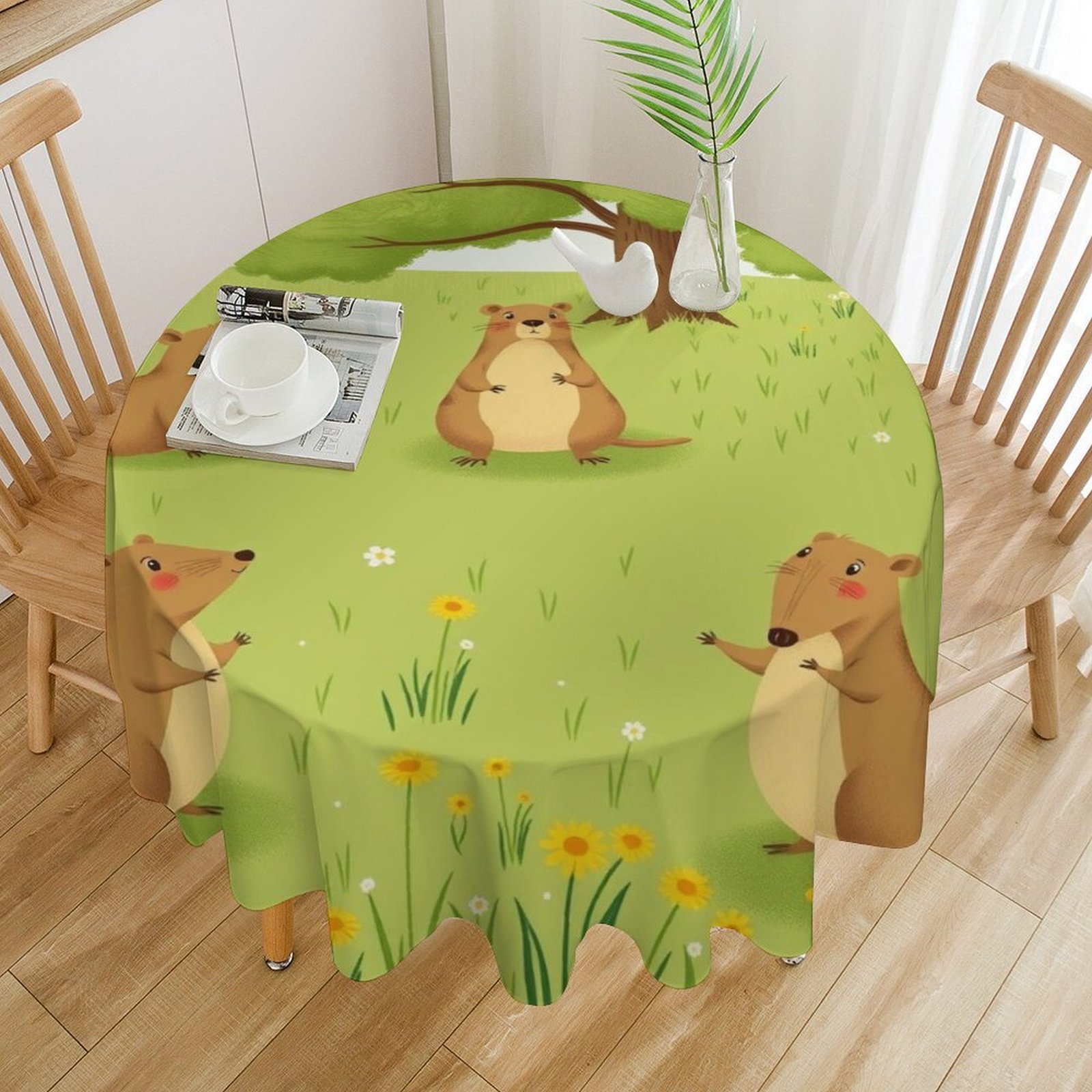 Cartoon Dolphin Round Polyester Tablelcoth Circular Table Cover,Multi ...