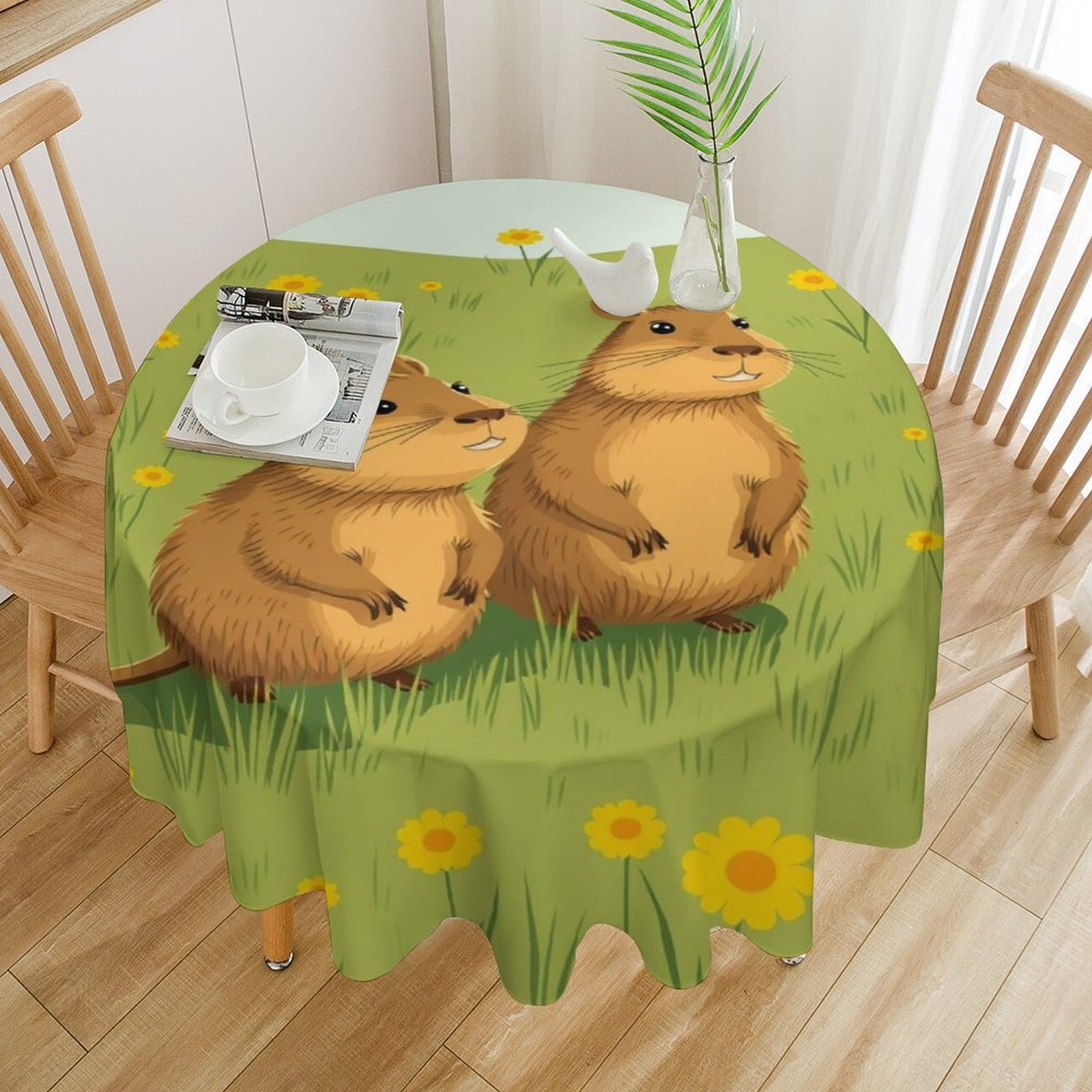 Cartoon Dolphin Round Polyester Tablelcoth Circular Table Cover,Multi ...