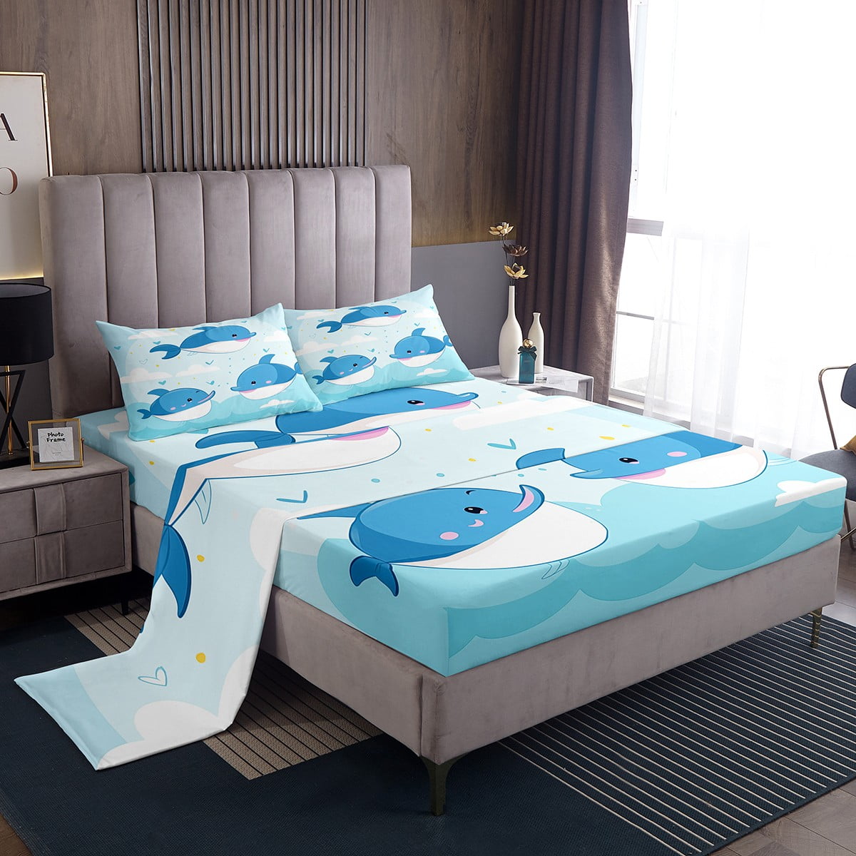 Cartoon Dolphin Sheets Cute Fish Marine Life Bed Sheets Set For Boys ...