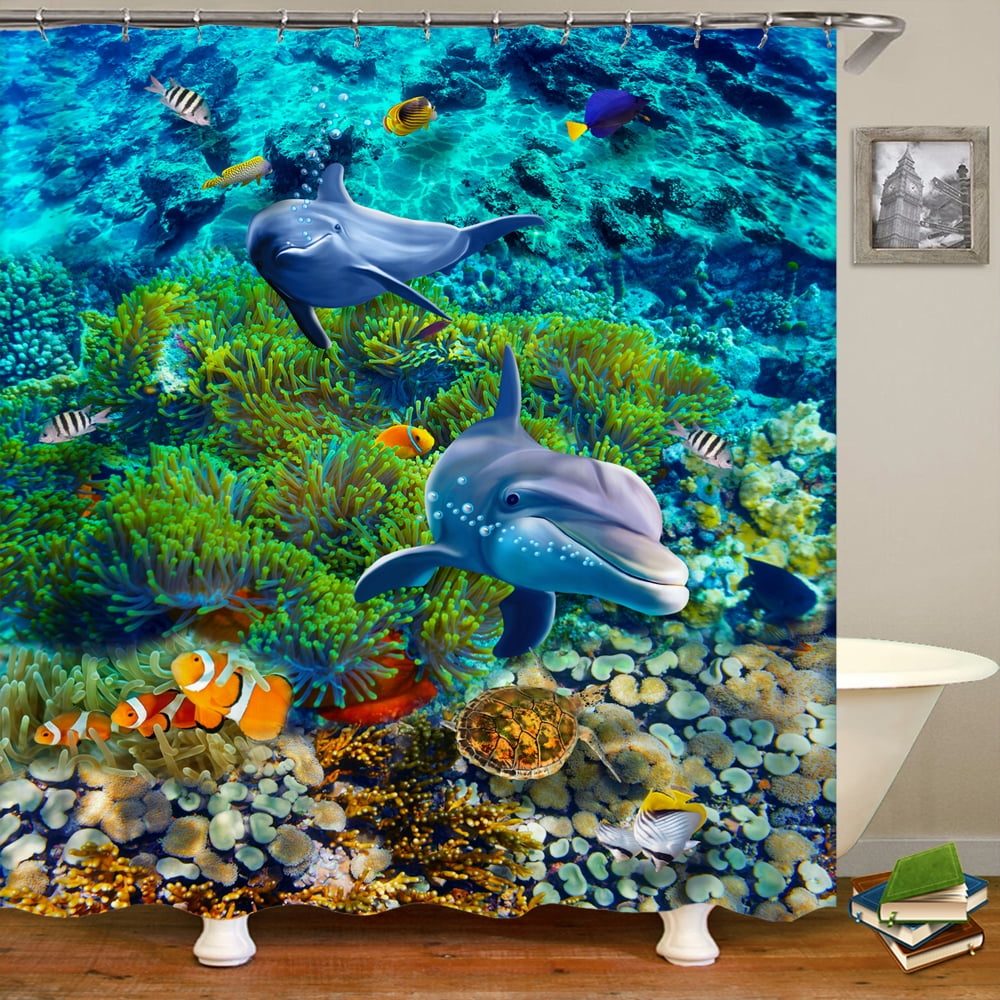 Cartoon Dolphin Shower Curtain Waterproof Home ration Curtain Ocean Sea ...