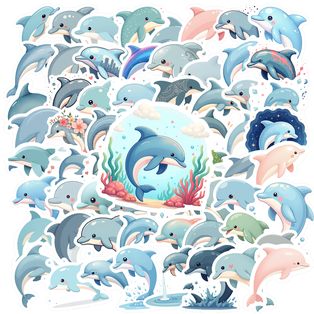 Cartoon Dolphin Stickers, Waterproof Dolphin Sticker for Water Bottle ...