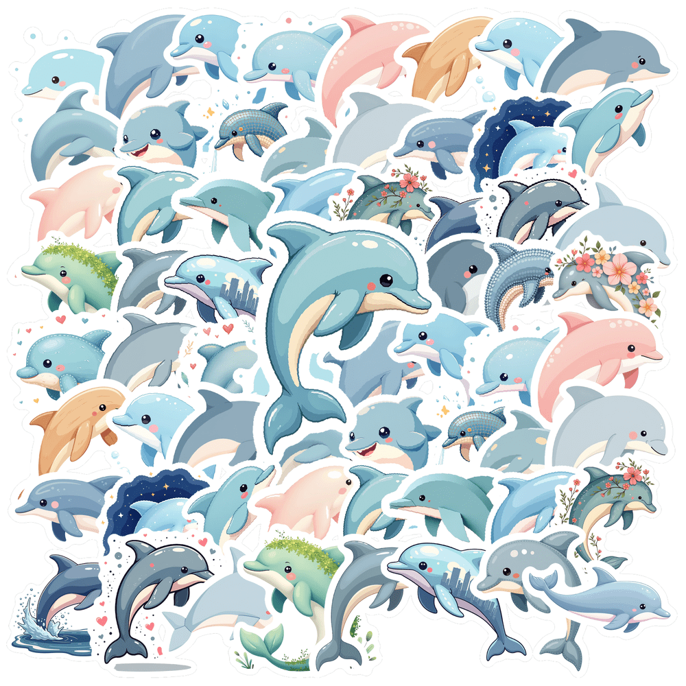 Cartoon Dolphin Stickers, Waterproof Dolphin Sticker for Water Bottle ...