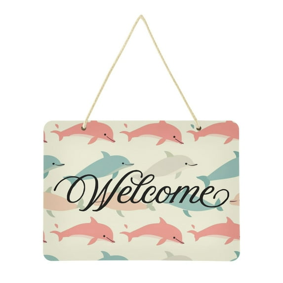 Cartoon Dolphins Welcome Sign Front Door PVC 14x10 inch Hanger Hello ...