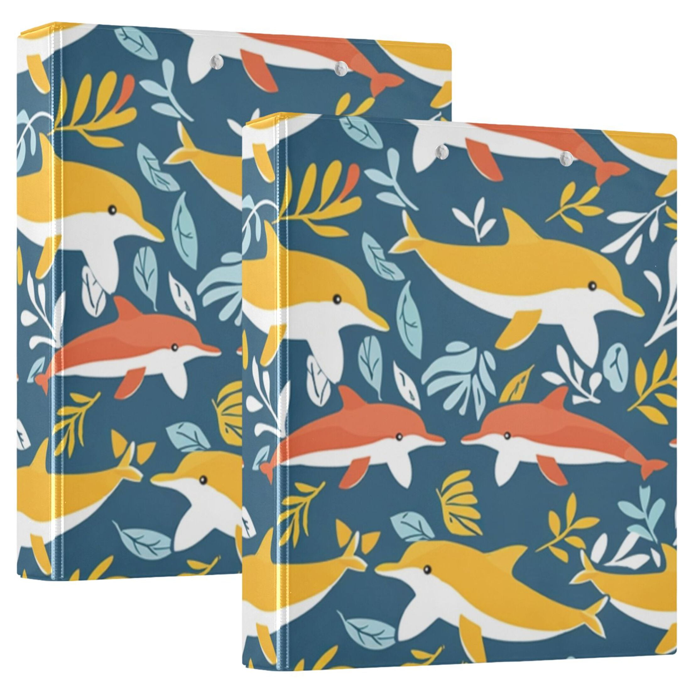 Cartoon Dolphins and Leaf Hardcover 3 Ring Binder 1.5 inch Round Rings ...