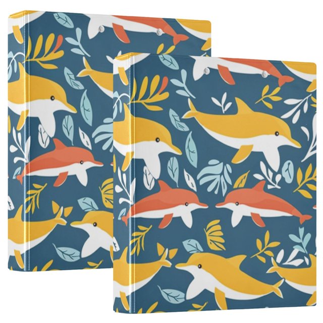 Cartoon Dolphins and Leaf Hardcover 3 Ring Binder 1.5 inch Round Rings ...