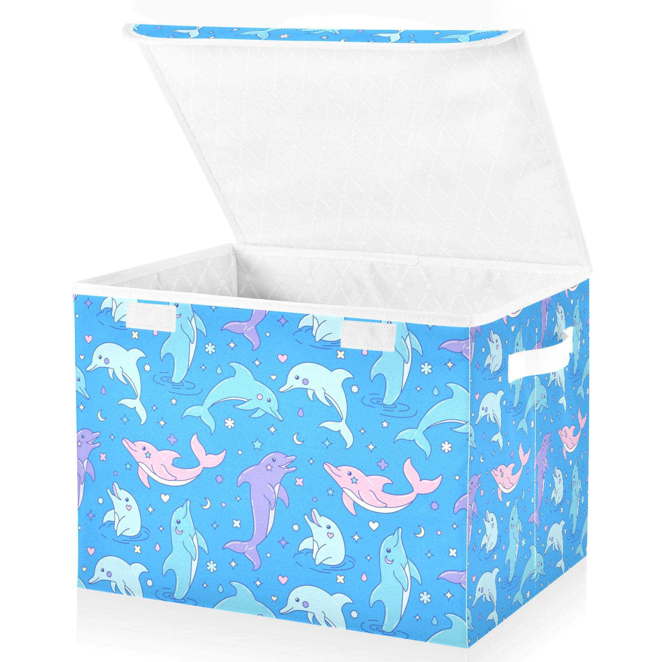 Cartoon Dolphins on Blue Large Lidded Storage Bin Foldable Storage ...