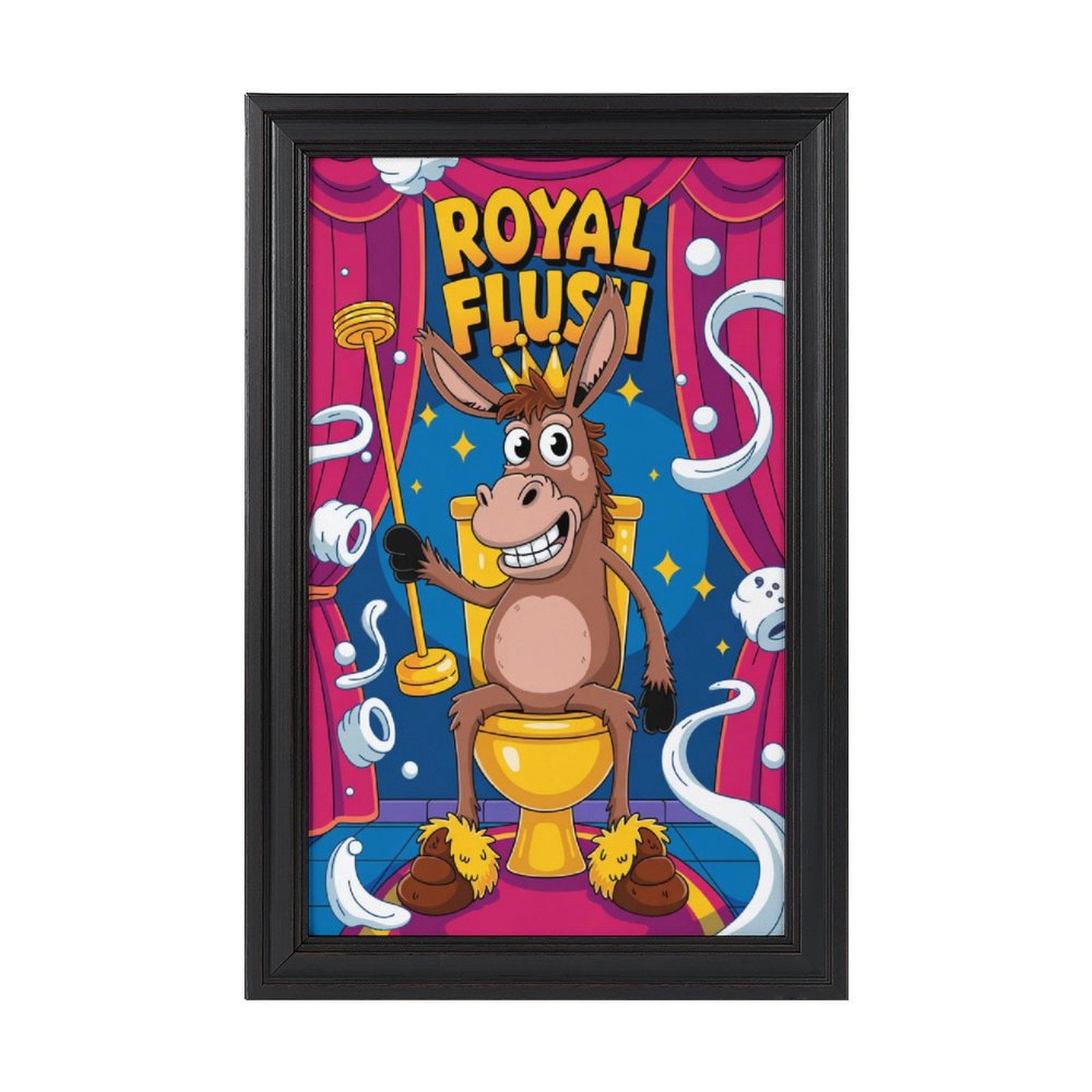 Cartoon Donkey Funny Bathroom Poster With Royal Humor And Colorful Chaos Canvas Poster - Walmart.com
