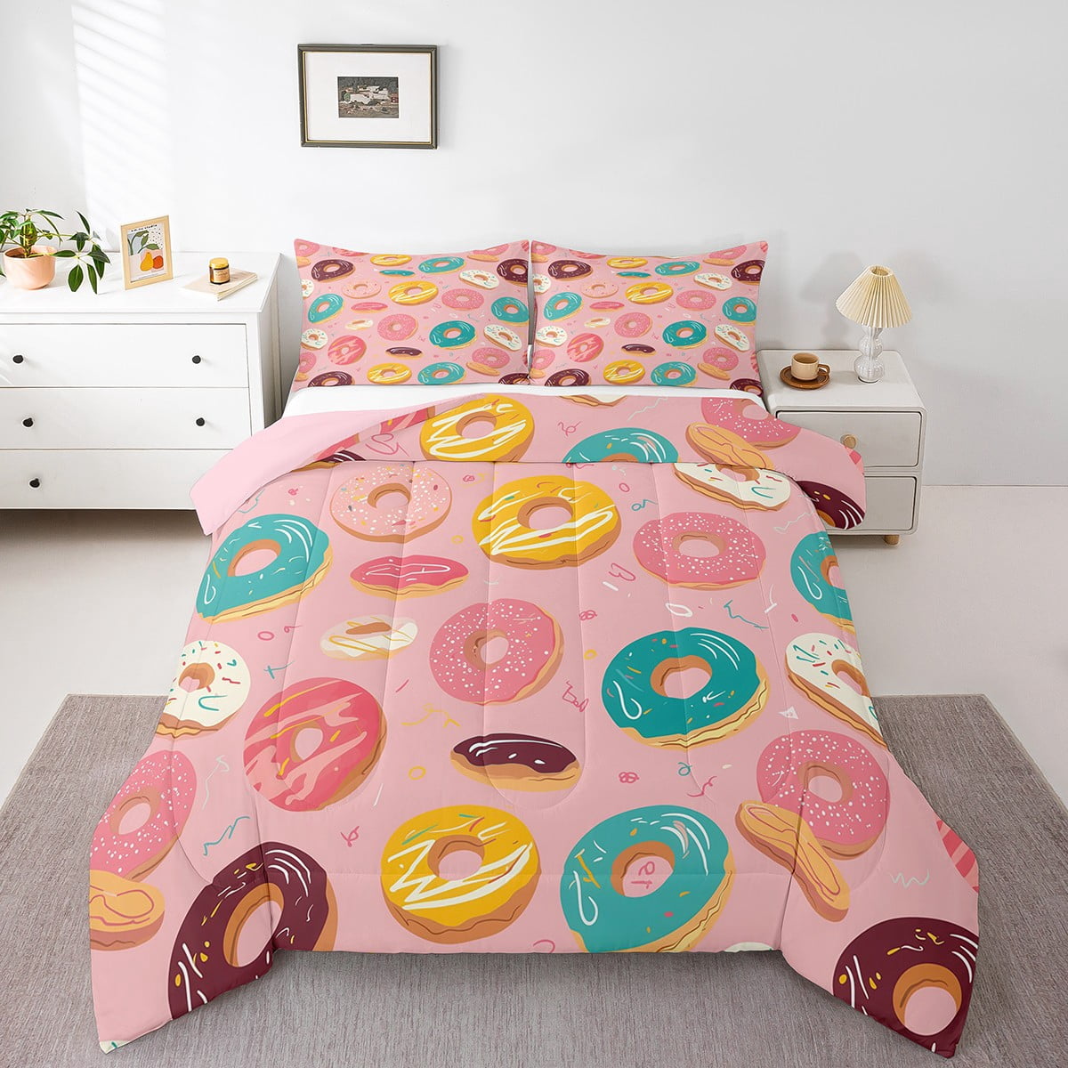 Cartoon Donut Bedding Set Colorful Donuts Pattern Twin Comforter Set ...