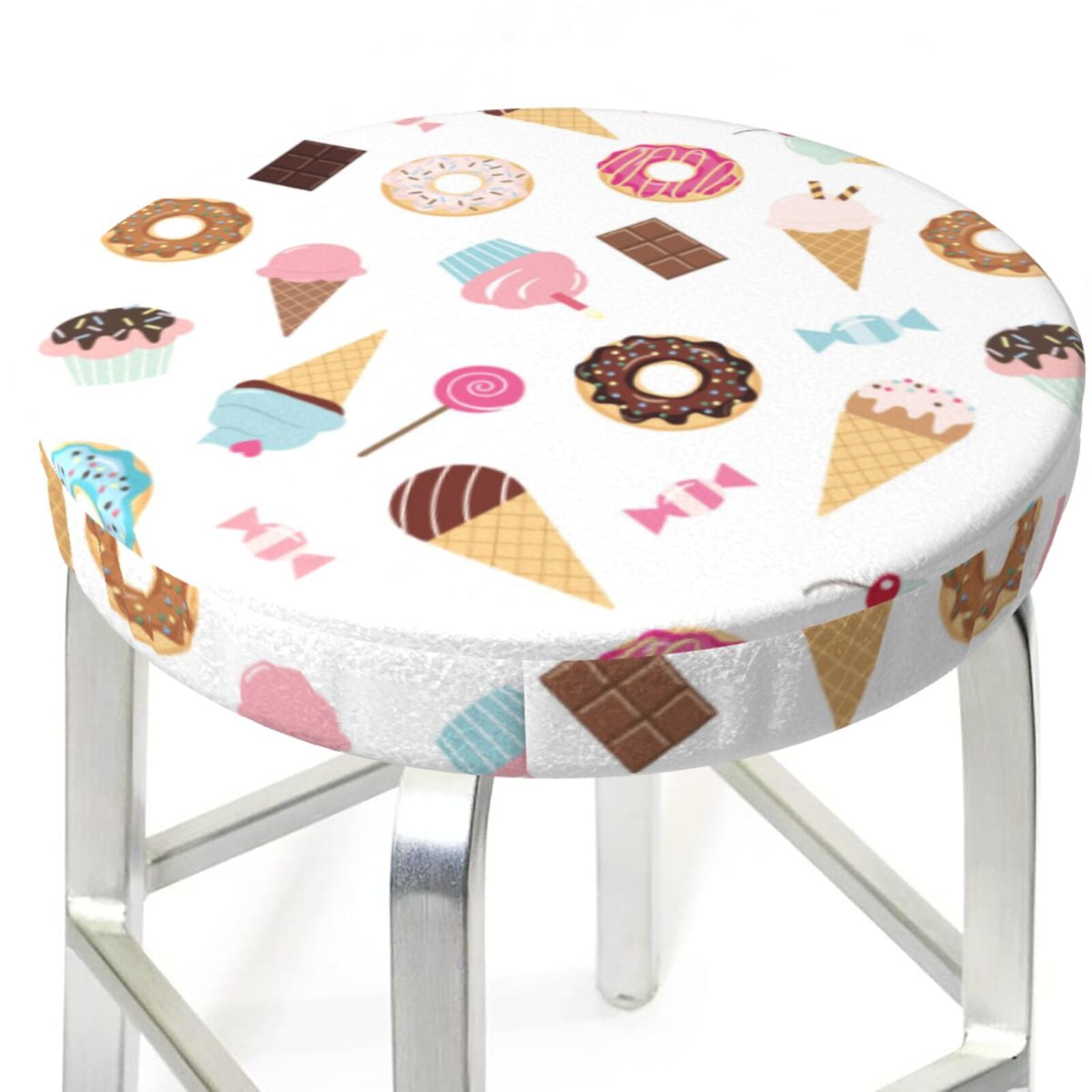 Cartoon Donut Ice Cream Candy Round Bar Stool Covers, Soft Velvet Bar ...