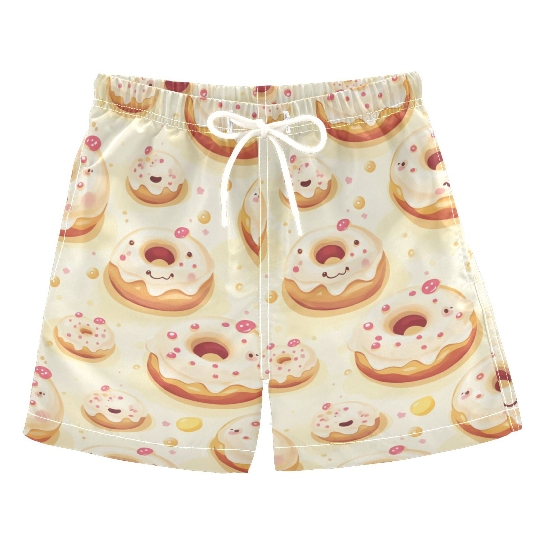 Cartoon Donut Print Boys Swim Trunks Quick Dry Boy Swim Shorts for 3-14 ...