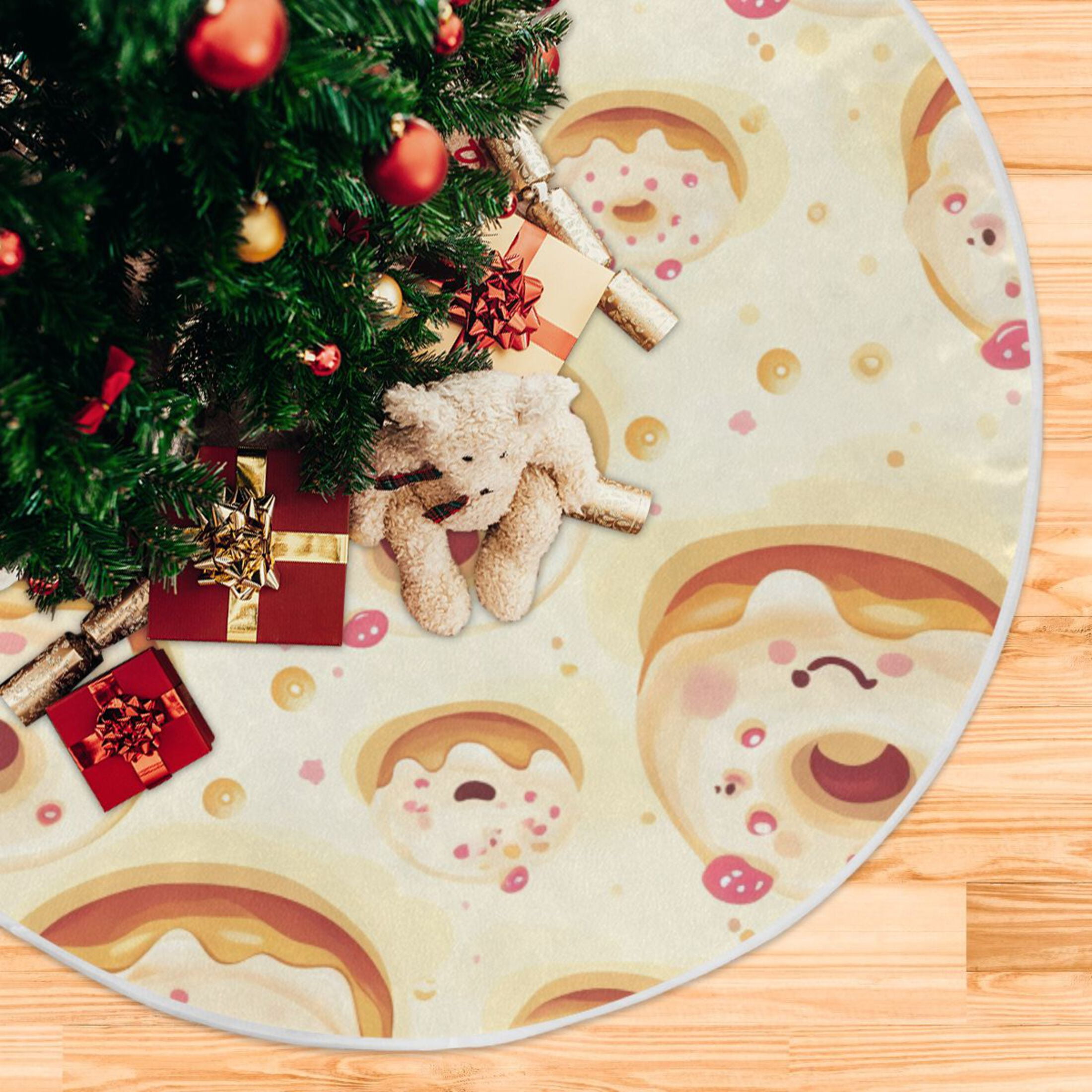 Cartoon Donut Print Christmas Tree Skirt Stand Mat Waterproof Floor ...