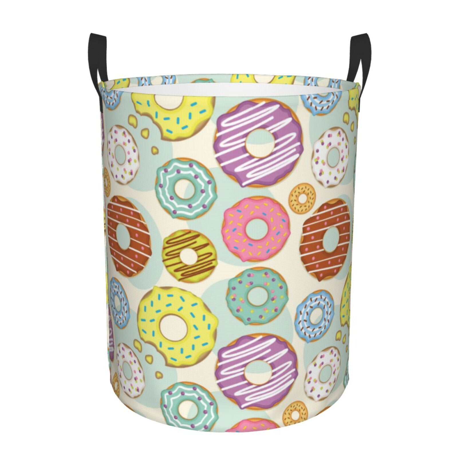 Cartoon Donut Print Laundry Basket with Handles - Freestanding Laundry ...