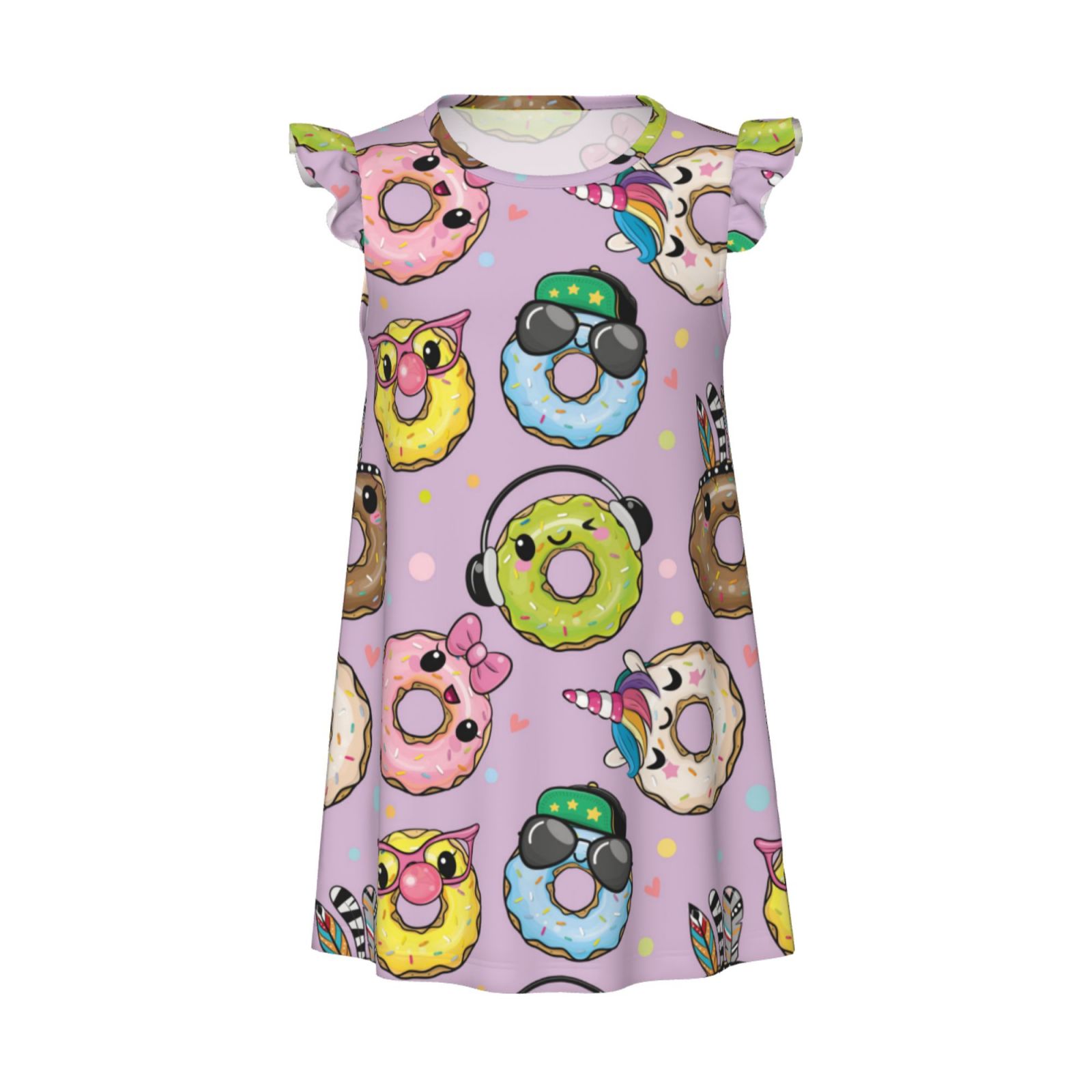 Cartoon Donut Prints Funny Girls Nightgowns, Flutter Sleeve Pajamas ...