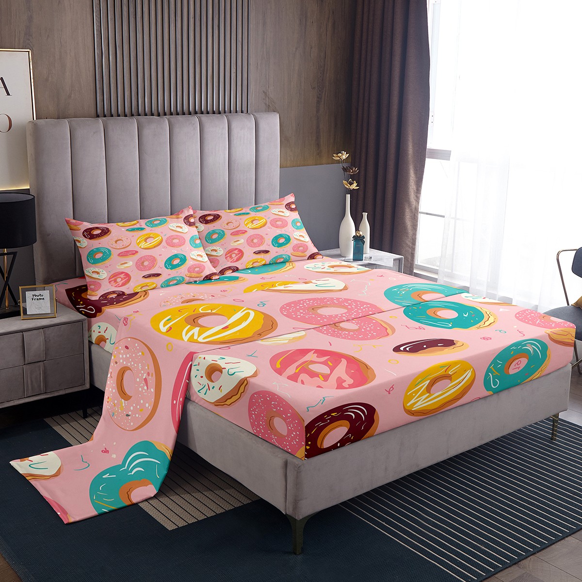 Cartoon Donut Sheet Sets Colorful Donuts Pattern King Bed Sheets Set ...